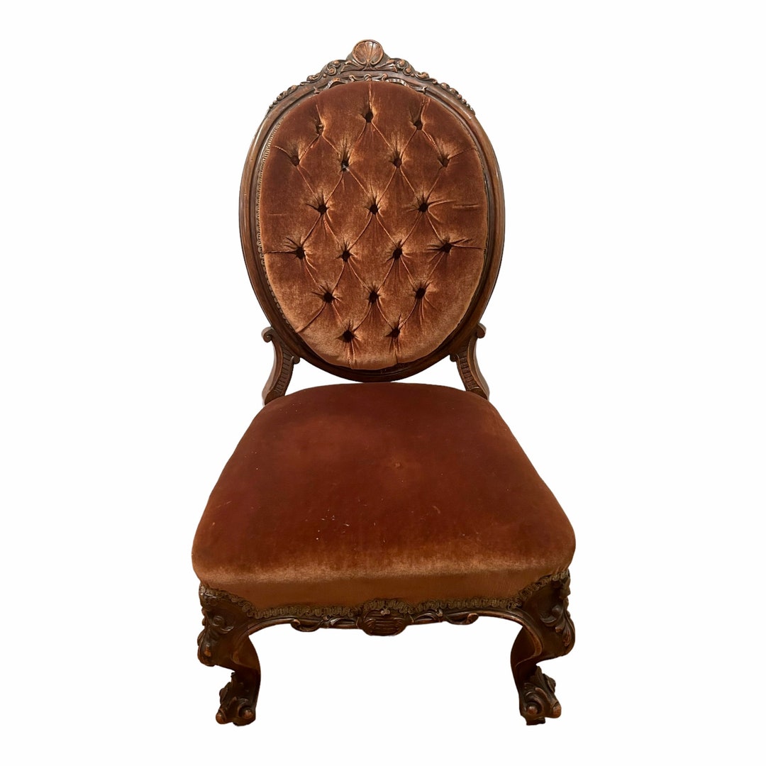 Victorian Circa 1870 Carved Walnut Saloon Lounge Chair in Buttoned ...