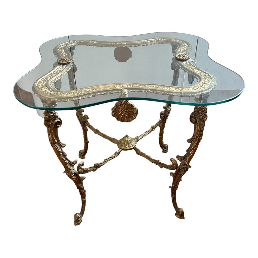 Antique Glass and Brass French Circa 1930s Occasional Side Table ...