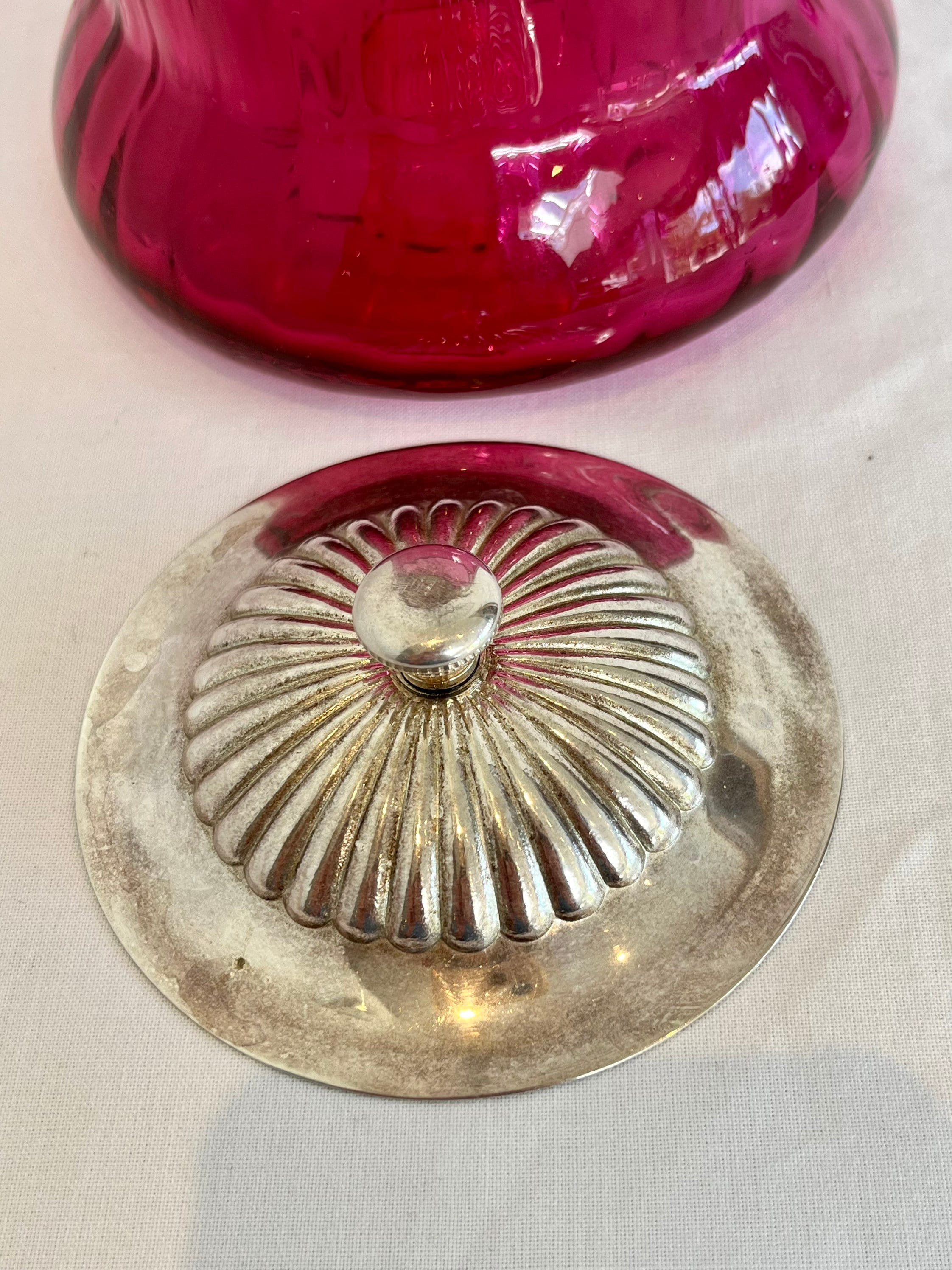 Vintage Art Deco Cranberry Glass Biscuit Barrel Cookie Jar Bon - Etsy