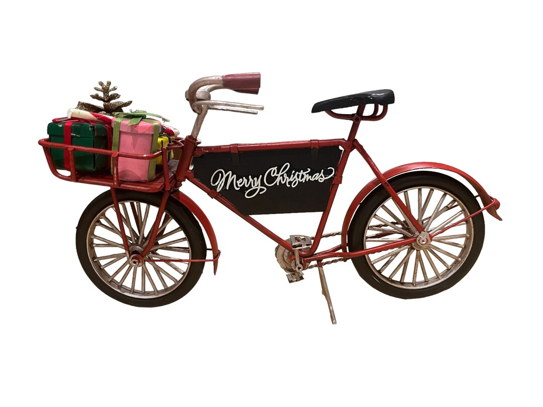 Vintage Style Red Tin Merry Christmas Bike Christmas Decoration ...