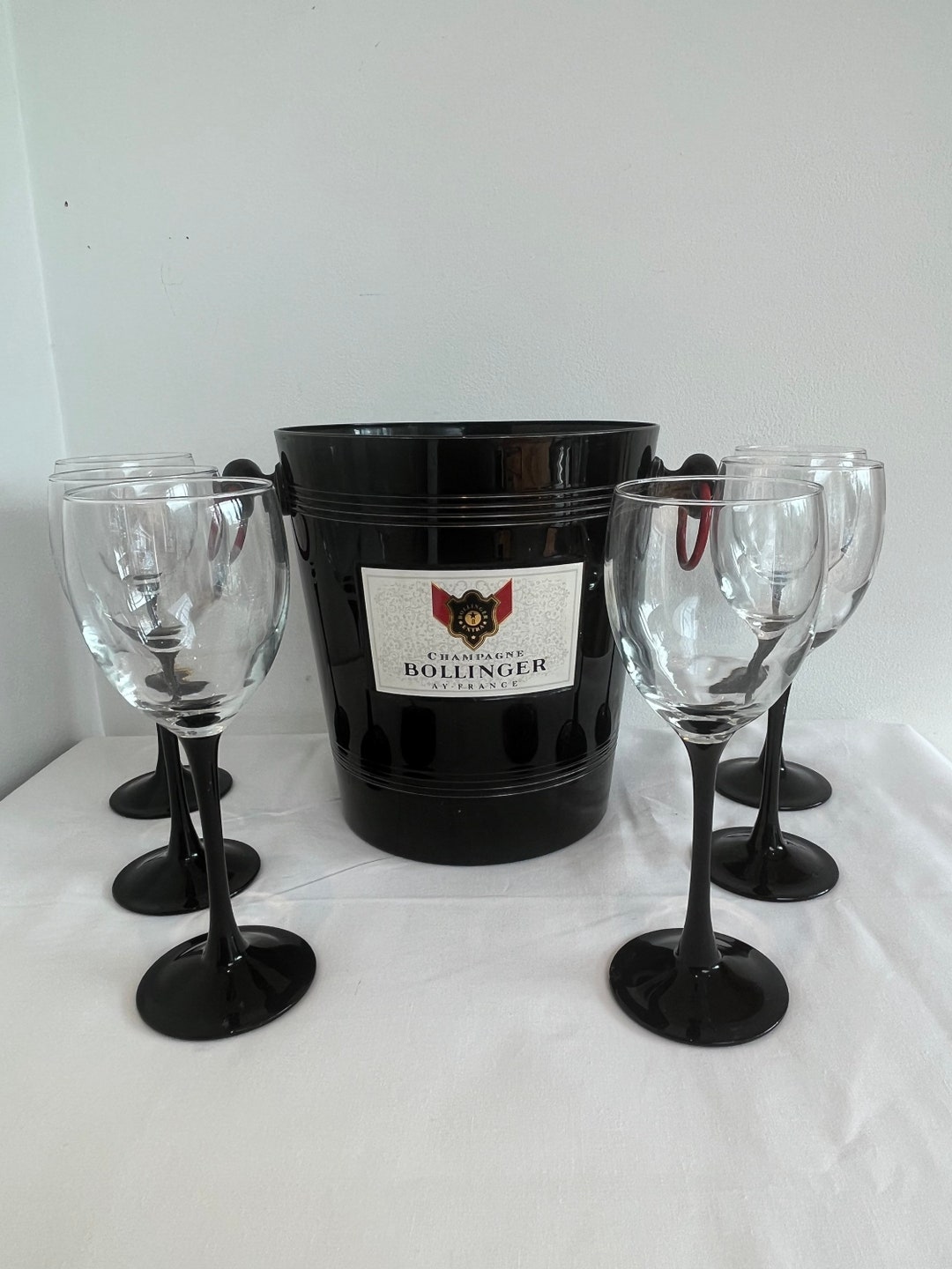 Vintage Bollinger Champagne Black Ice Bucket With Six Matching Black ...