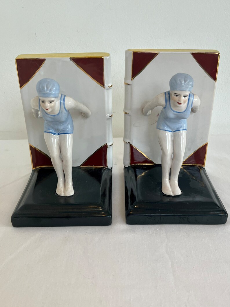 Pair Vintage Style Art Deco Lady Figure Porcelain Bookends - Etsy