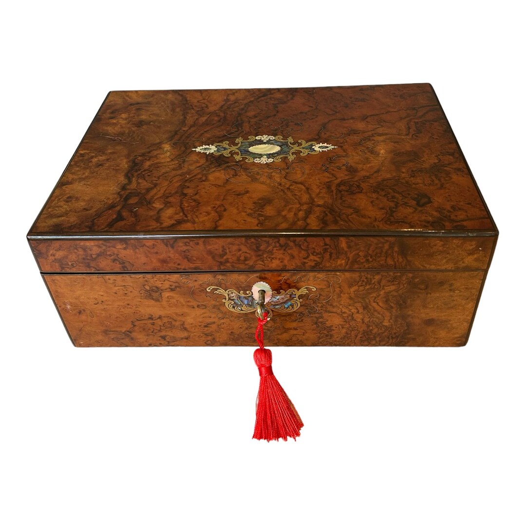 Antique Burr Walnut Victorian Circa 1850 Mop Inlaid Lockable Writing ...