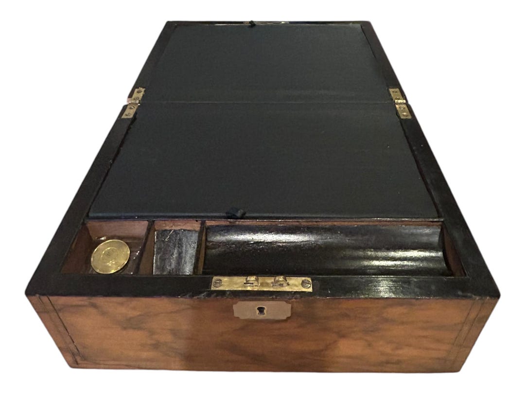 Antique Burr Walnut Victorian Circa 1880 Inlaid Lockable Writing Box ...
