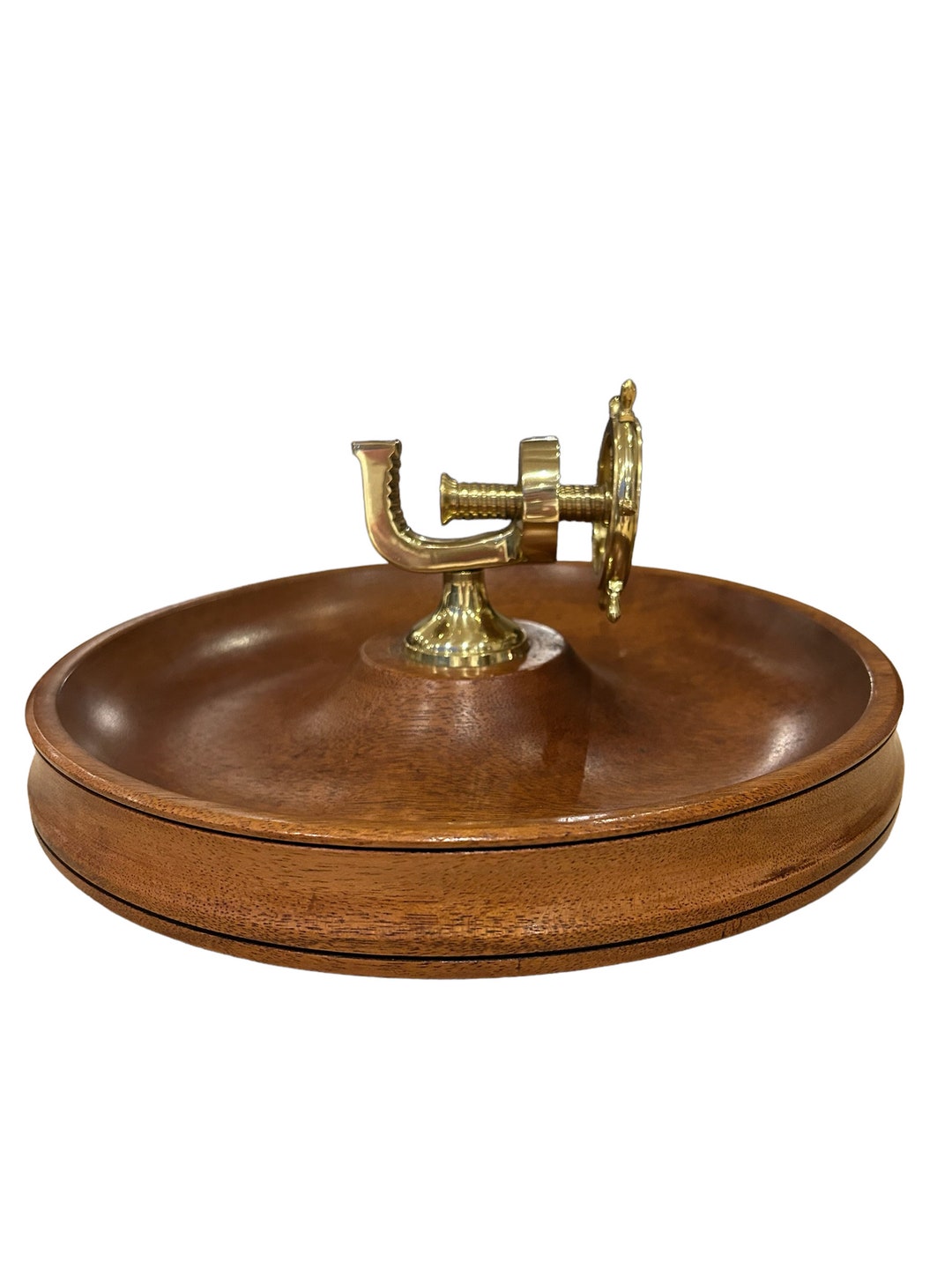 Vintage Extra Large Solid Wood British Handmade Nut Cracker Bowl Brass ...