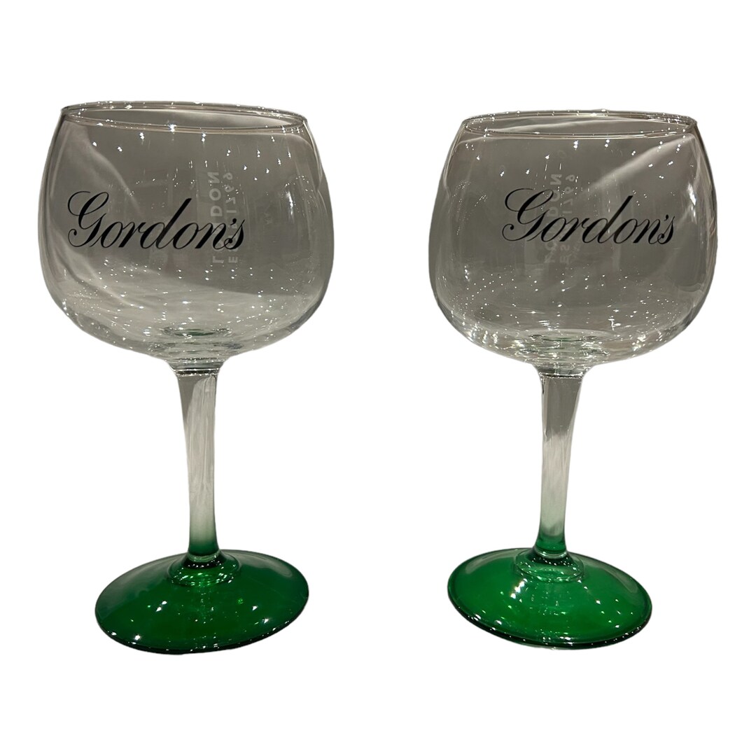 Pair of Extra Large Gordon’s Gin Glasses With Green Glass Stem Best ...