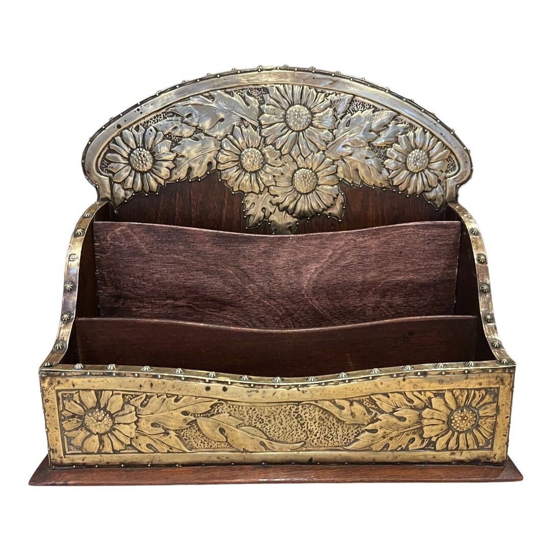 Extra Large Art Nouveau Antique Brass Sunflower Embossed Wooden Letter ...