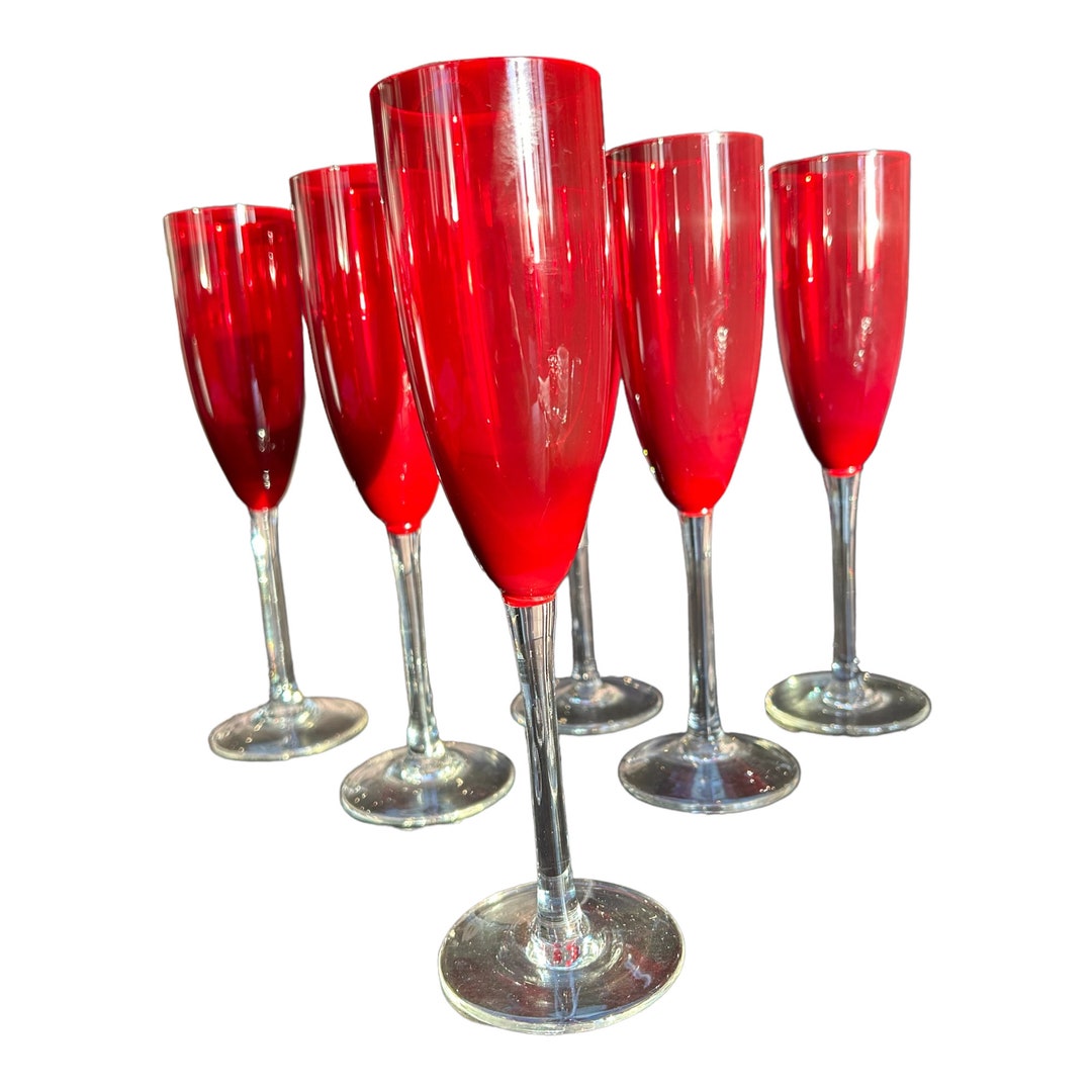 Set 6 Vintage Bright Red Champagne Glasses Champagne Flutes Wedding ...