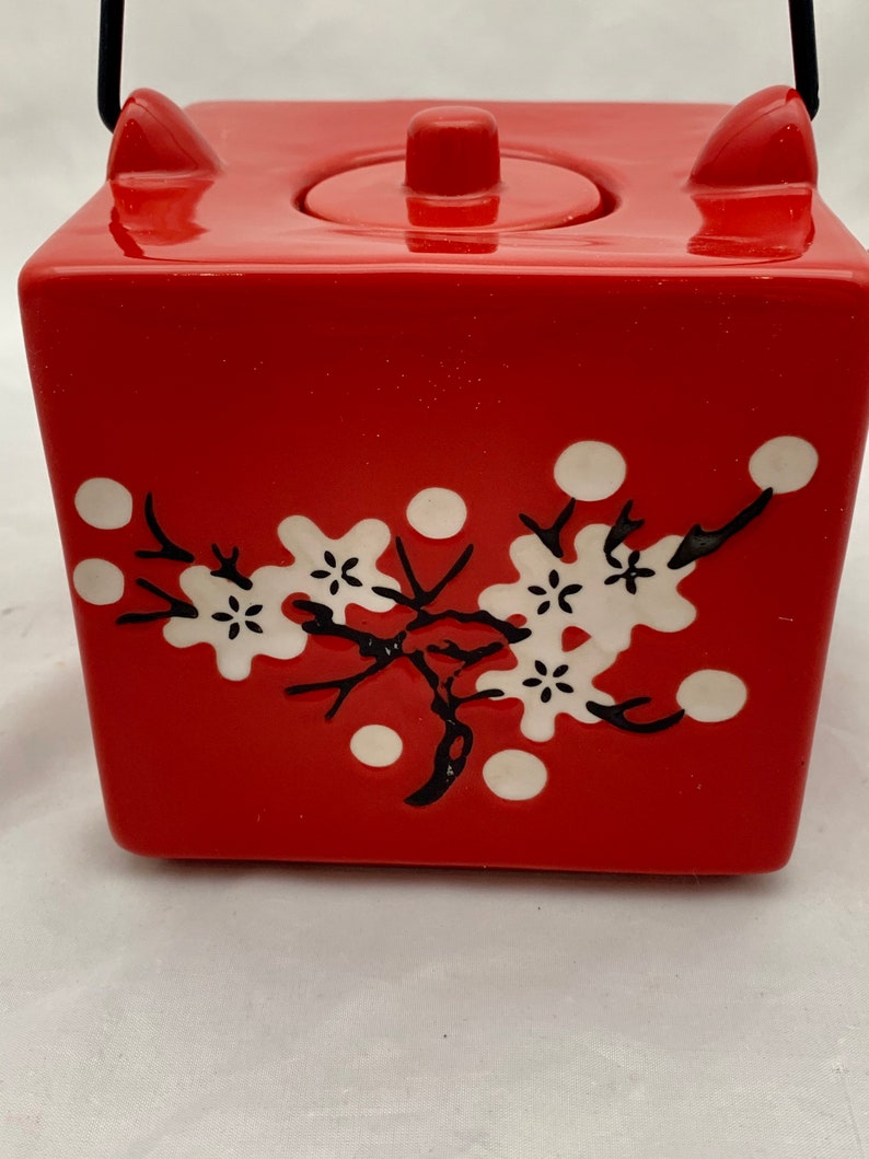 Chinese Red Blossom Square Tea Pot With 4 Cups Chinese Tea - Etsy
