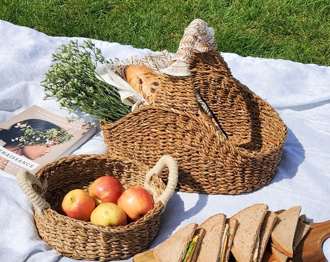 Handmade Picnic Basket Woven Wicker Kitchen Storage Basket Home Decor ...