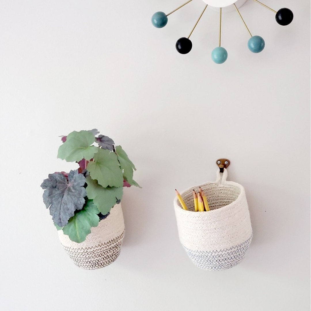 Handwoven Wall Hanging Basket Planter • Wicker Storage Basket Bin, Farmhouse Home Decor Door ...