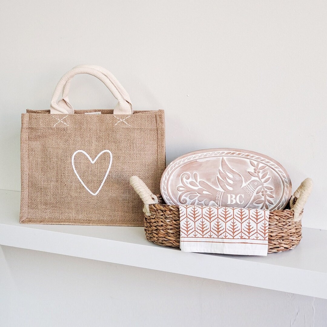 Monogram Gift Set for Mom - Terracotta Bread Warmer & Seagrass Basket ...