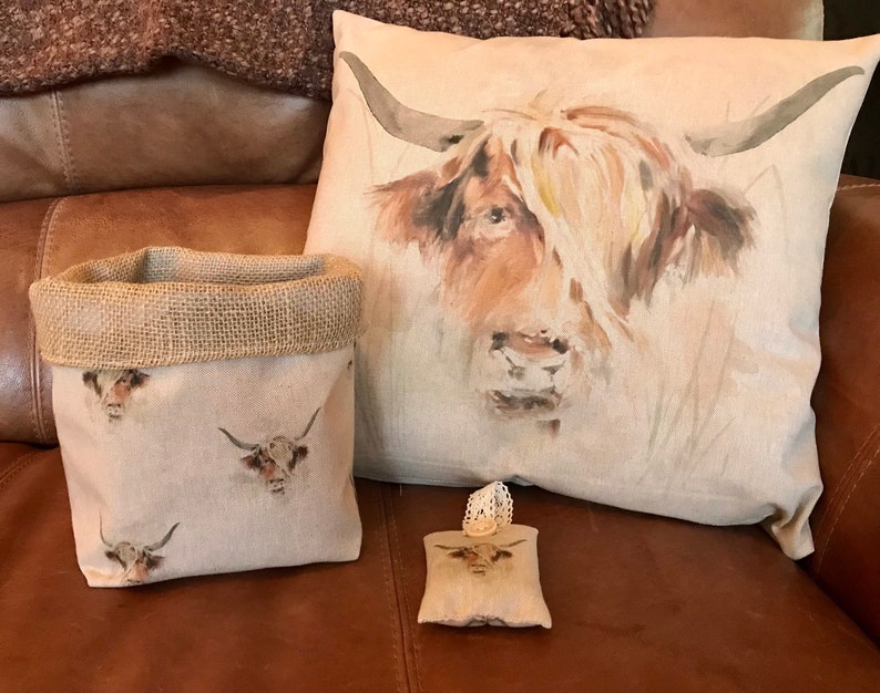 Highland Cow Cushions, Storage Baskets and Lavender Sachets. - Etsy UK