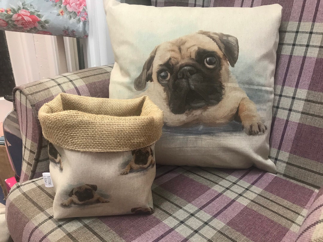 Cojines de cojín Pug hechos a mano, cestas de almacenamiento y sobre de ...
