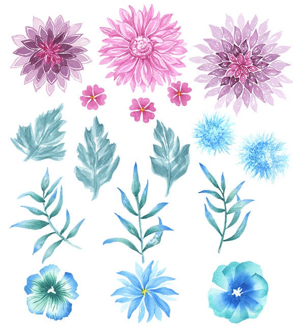 Watercolor Clipart Flowers Handpainted Floral Elements Bouquets DIY ...