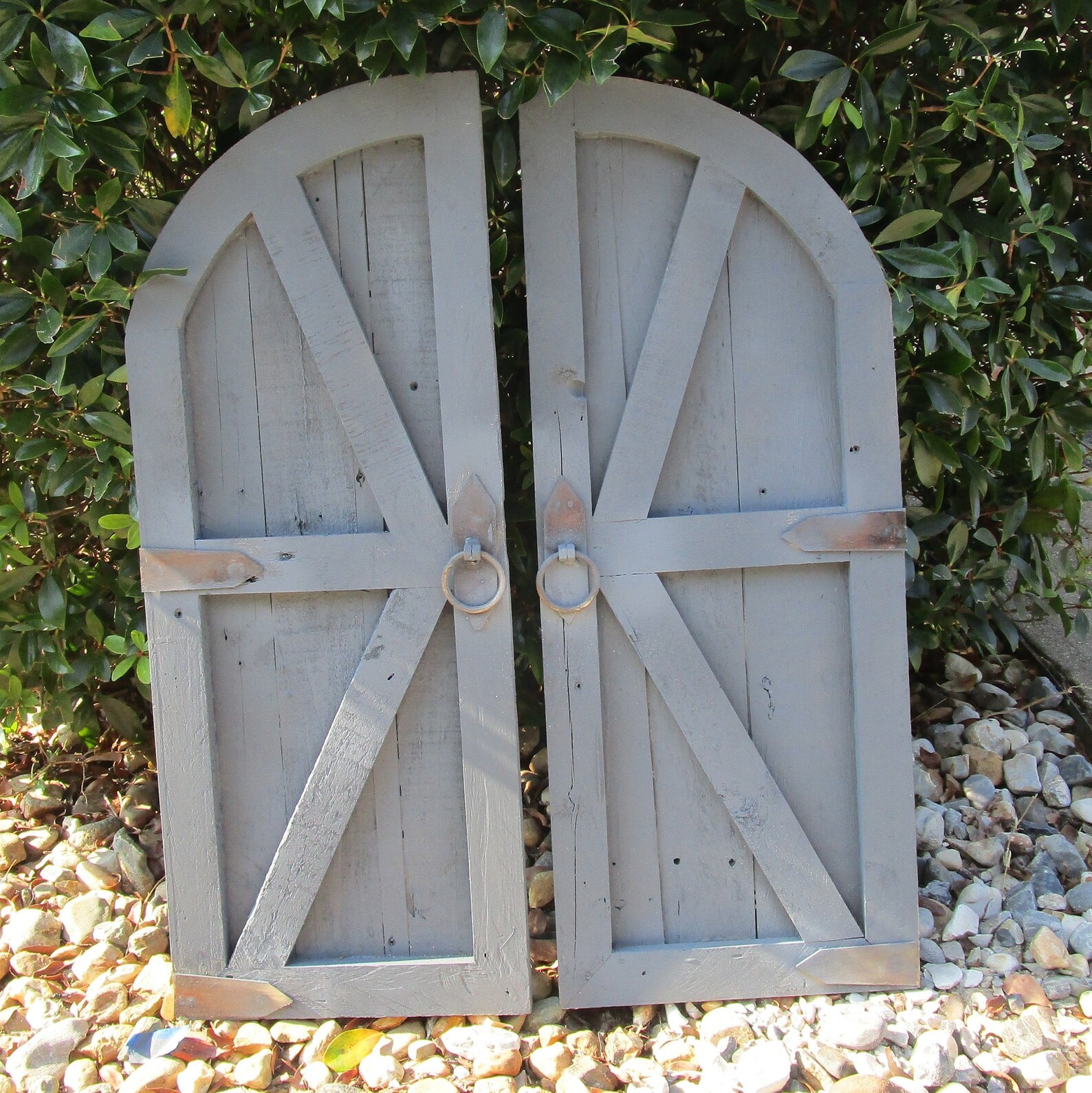 Pair of Vintage Inspired Gray Rounded Top Wood Barn Doors With - Etsy