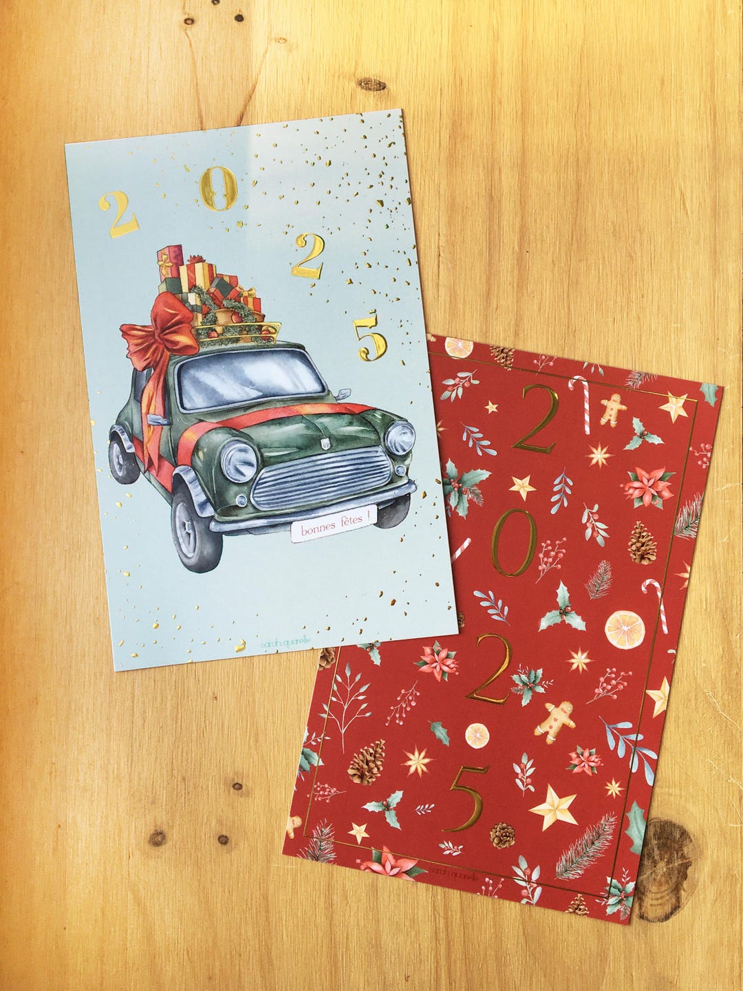 Greeting Card 2025, Gilding, Christmas Motif and Mini Car, Home Decor ...