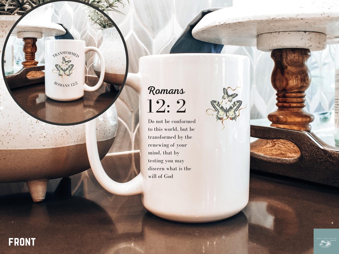 Christian Coffee Mug Bible Verse Scripture Romans 12:2 Theology Matters ...
