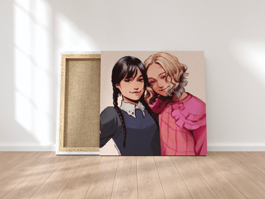 Wednesday Addams and Enid Best Friends Cartoon Canvas Wall Art Print ...