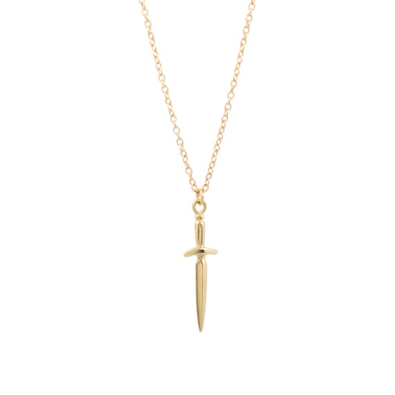 Dagger Necklace 14k Yellow Gold Sword Necklace Dagger - Etsy
