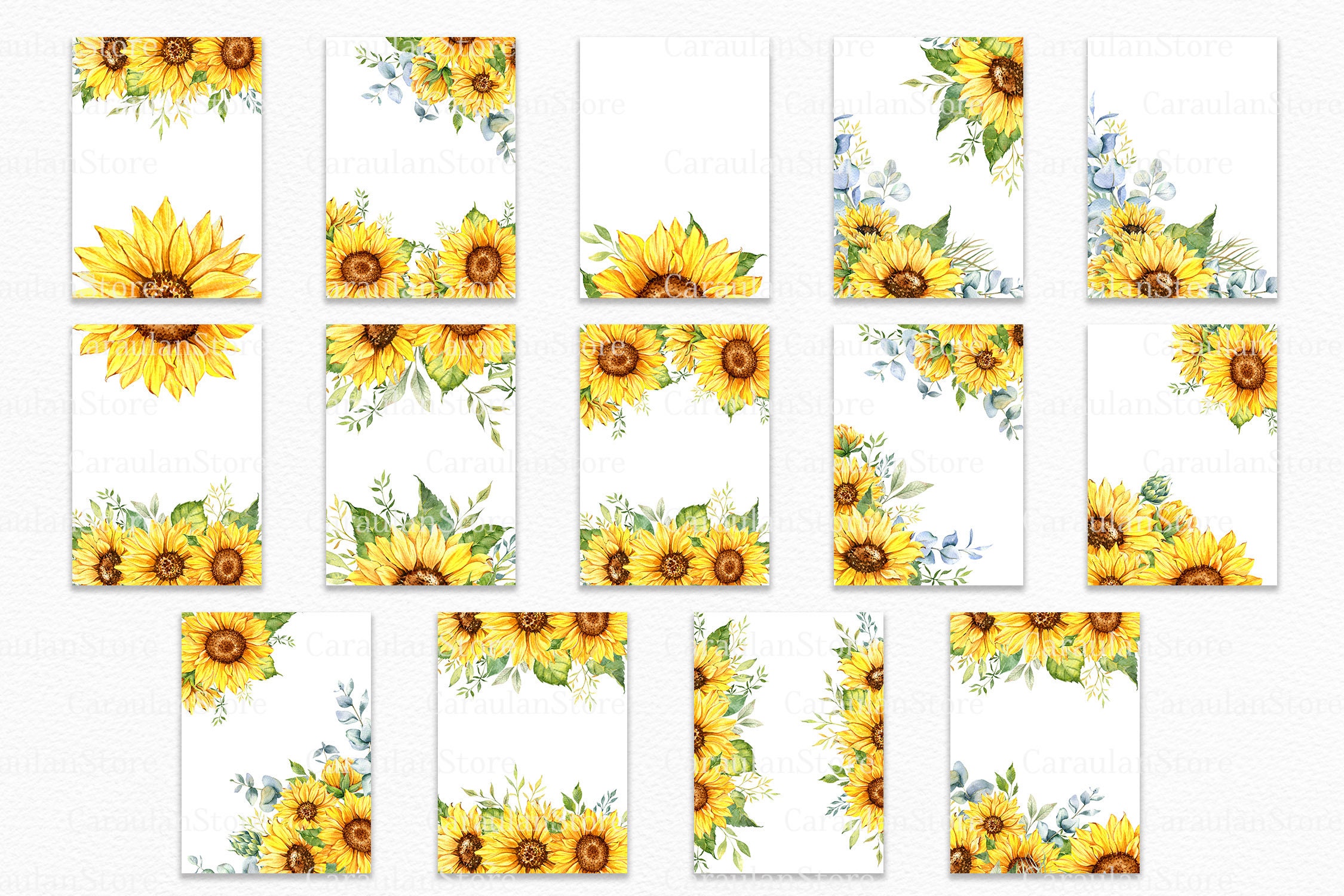 Sunflower Frames, Sunflower PNG, Sunflower Wedding Decor, Watercolor ...
