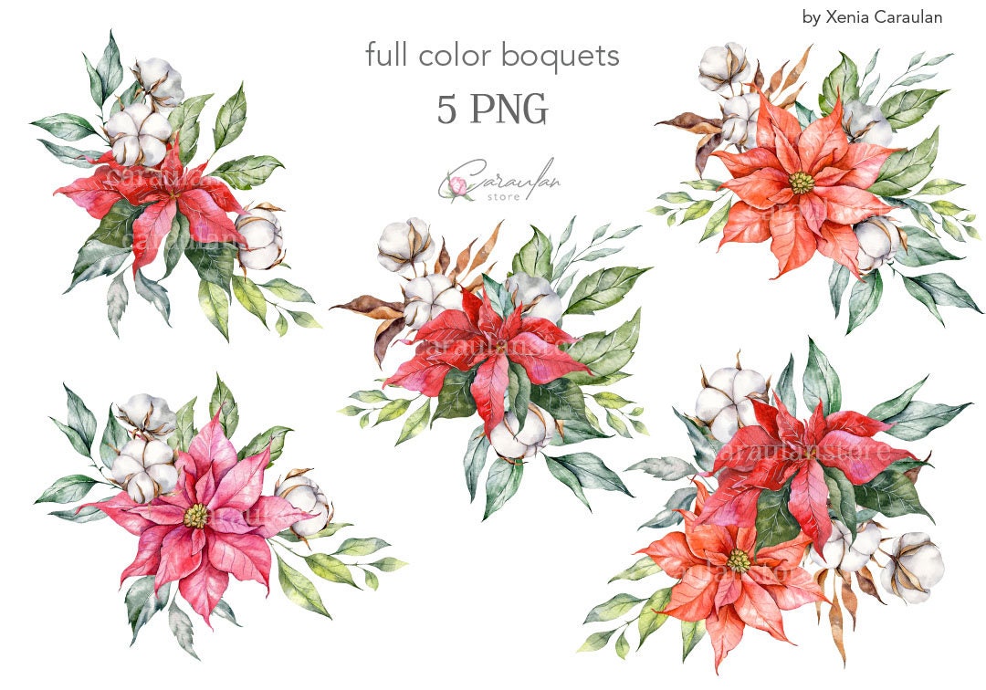 Christmas Watercolor Clipart, Christmas Watercolor Bouquets, Winter ...