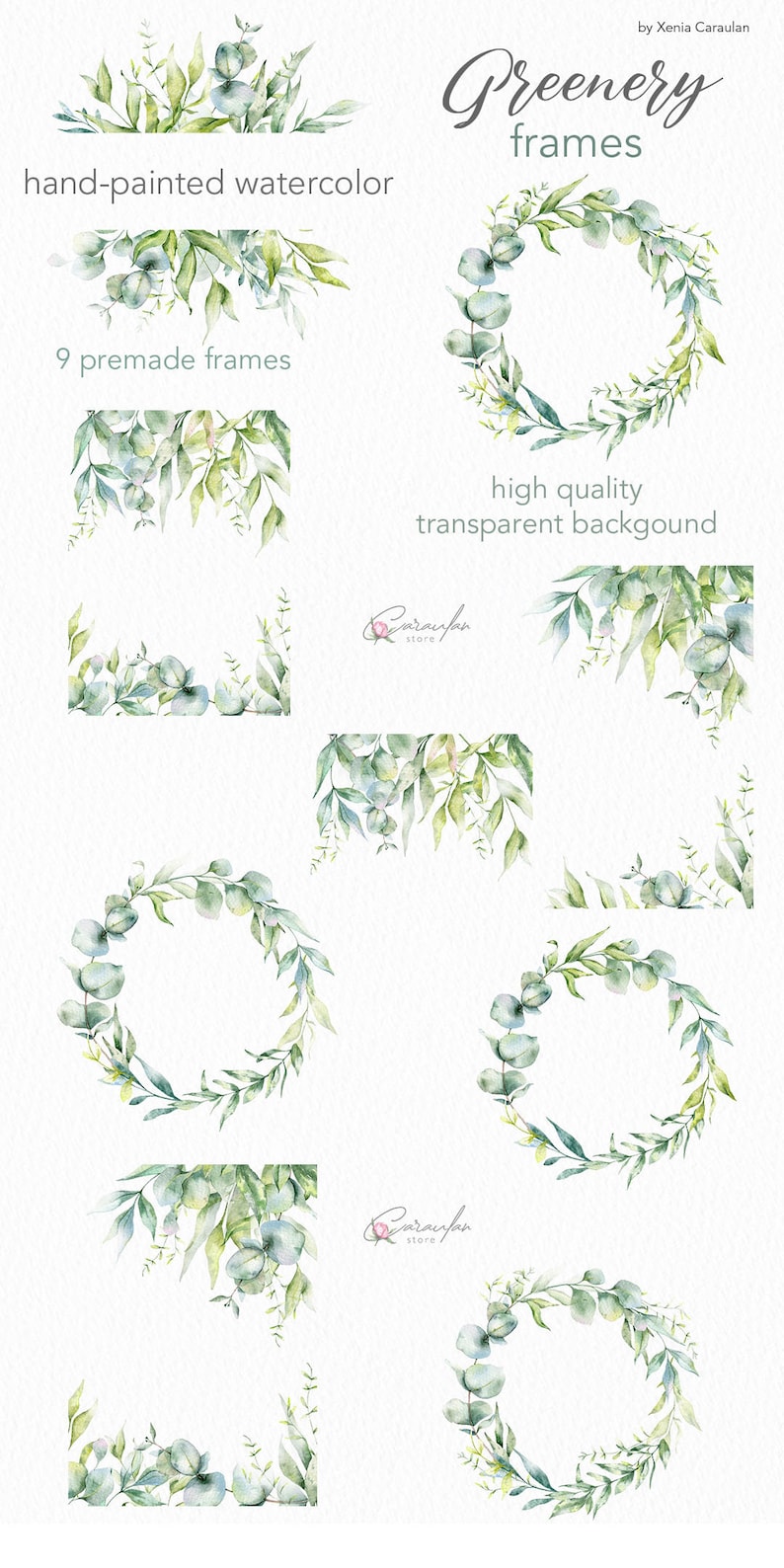 Watercolor Greenery Frames, Greenery Borders, Green Leaves PNG Clipart ...