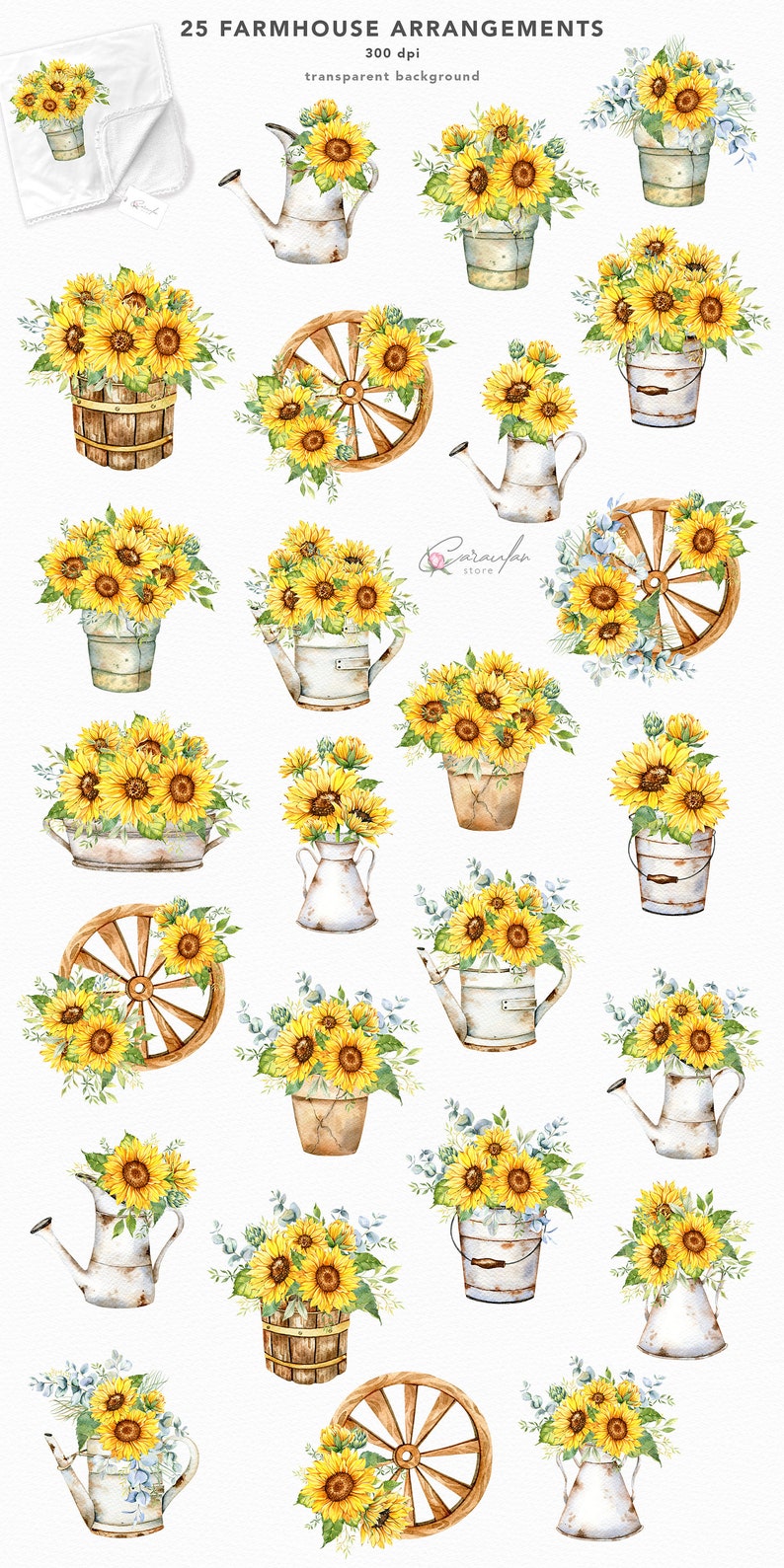 Sunflower Clipart Watercolor Farmhouse Decor PNG Sunflower - Etsy