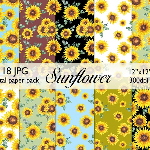 Watercolor Sunflower DIGITAL PAPER Printable Sunflower - Etsy