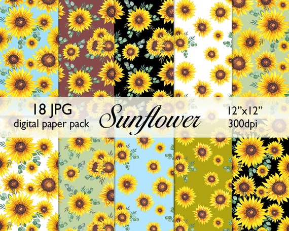 Watercolor Sunflower DIGITAL PAPER Collection JPG Seamless | Etsy