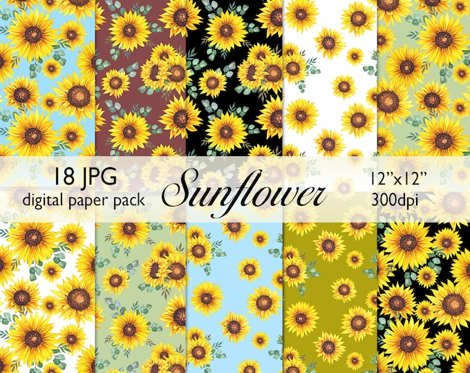 Watercolor Sunflower DIGITAL PAPER Collection JPG Seamless - Etsy