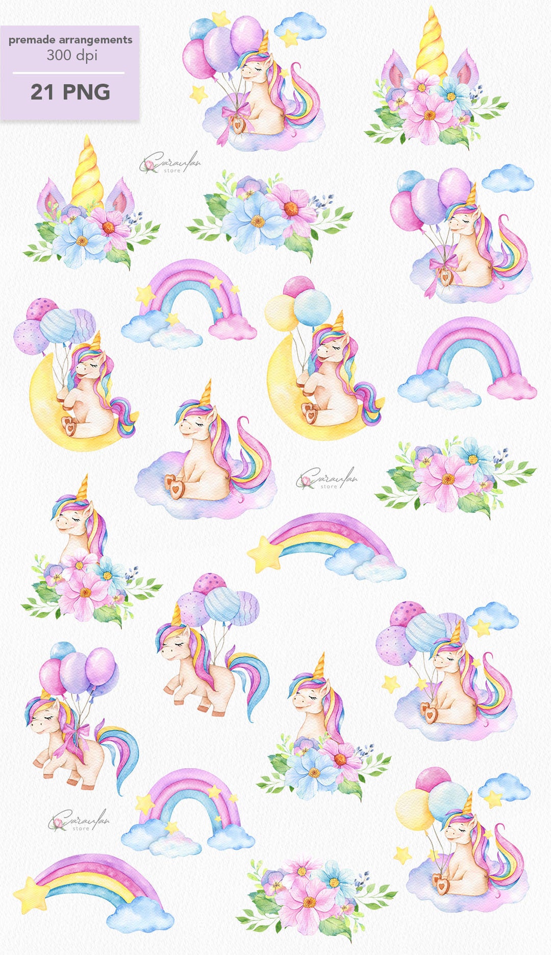 Unicorn Clipart, Unicorn Scrapbook, Unicorn Digital Papers, Rainbow ...