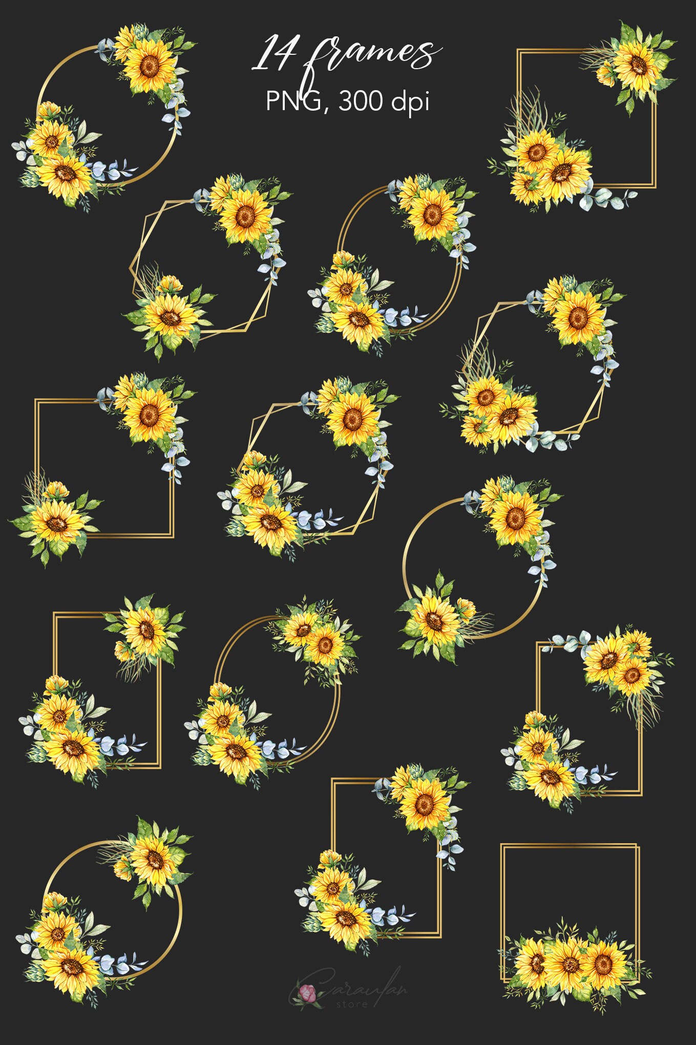Watercolor Sunflower Frame PNG Clipart Floral Frame PNG - Etsy
