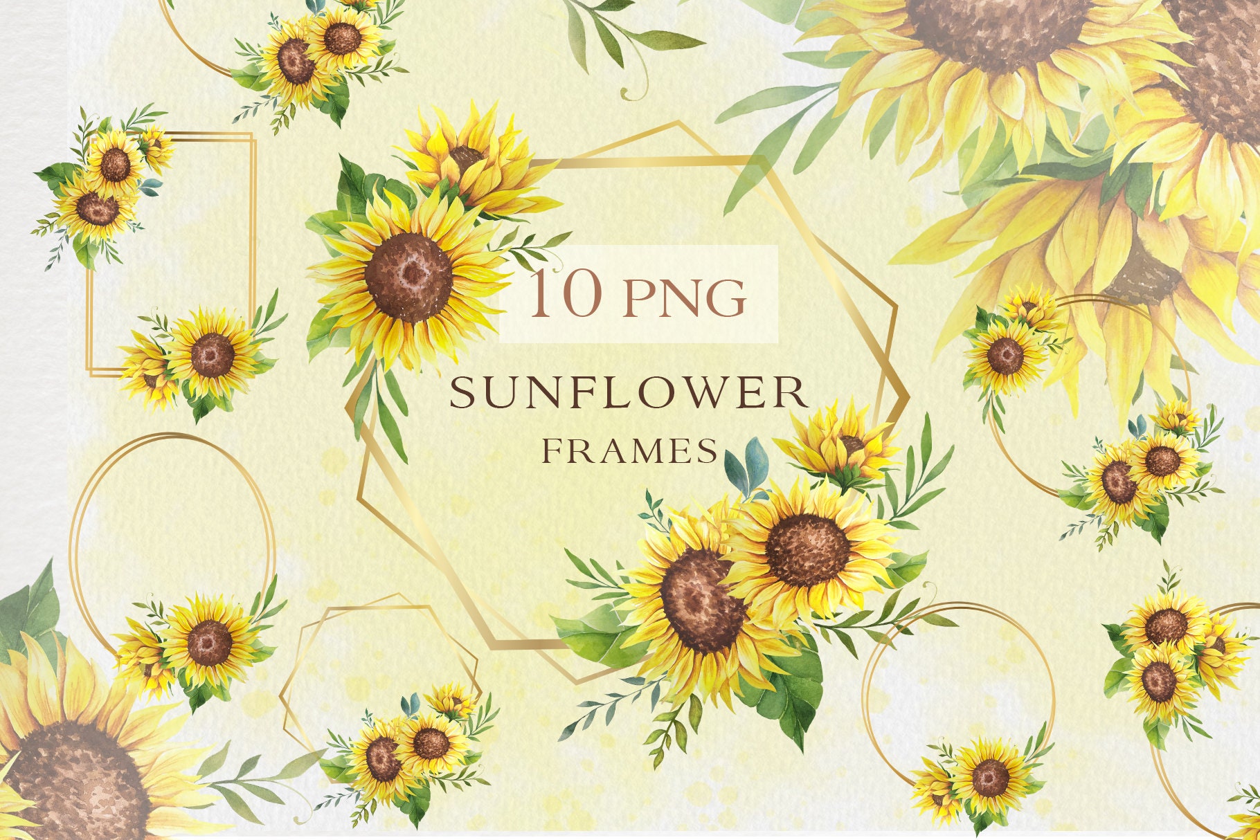 Watercolor Sunflower Frame PNG Clipart, Floral Frame PNG, Rustic Frames ...