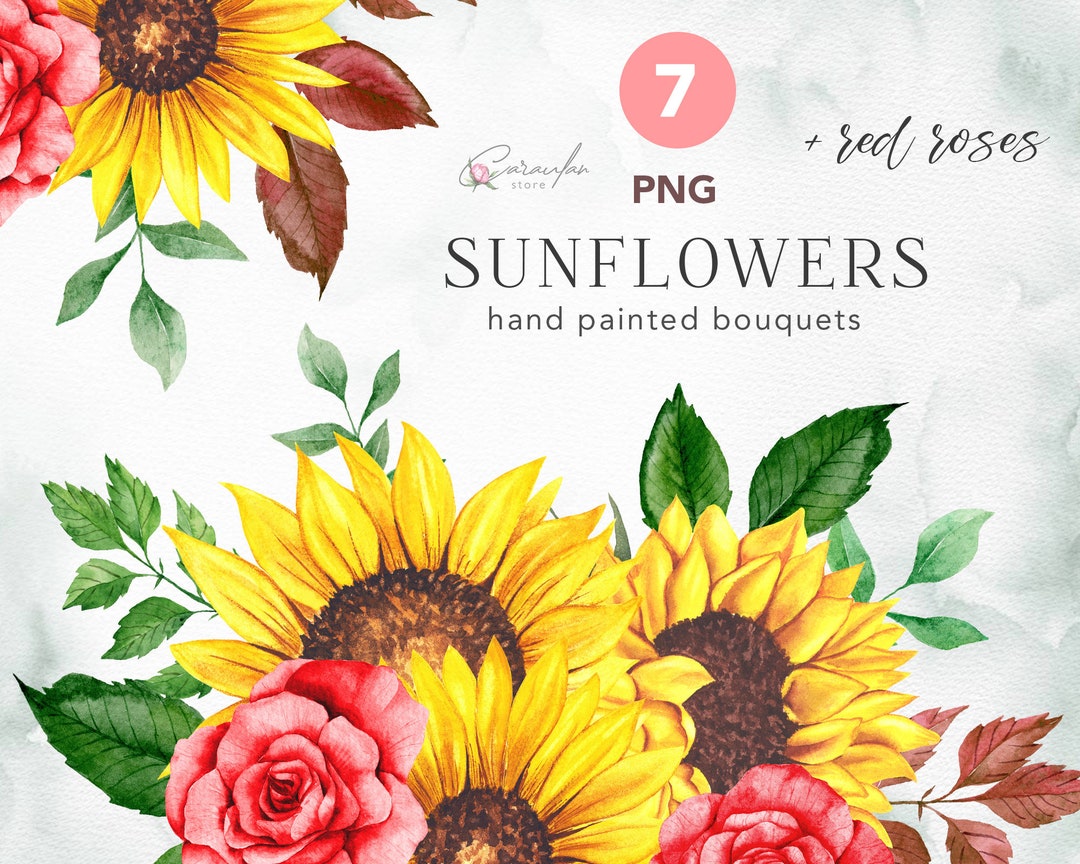 Sunflower Clipart PNG, Sunflowers and Roses, Red Roses Png, Sunflower ...