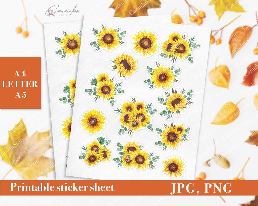 Watercolor Sunflowers Die Cut Stickers, Sunflower Sticker Sheets ...