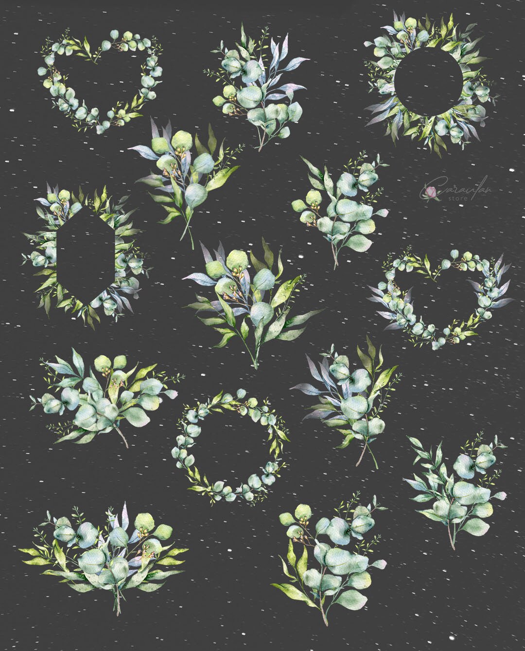 Watercolor Eucalyptus Clipart, Greenery Frame, Greenery Bouquet ...