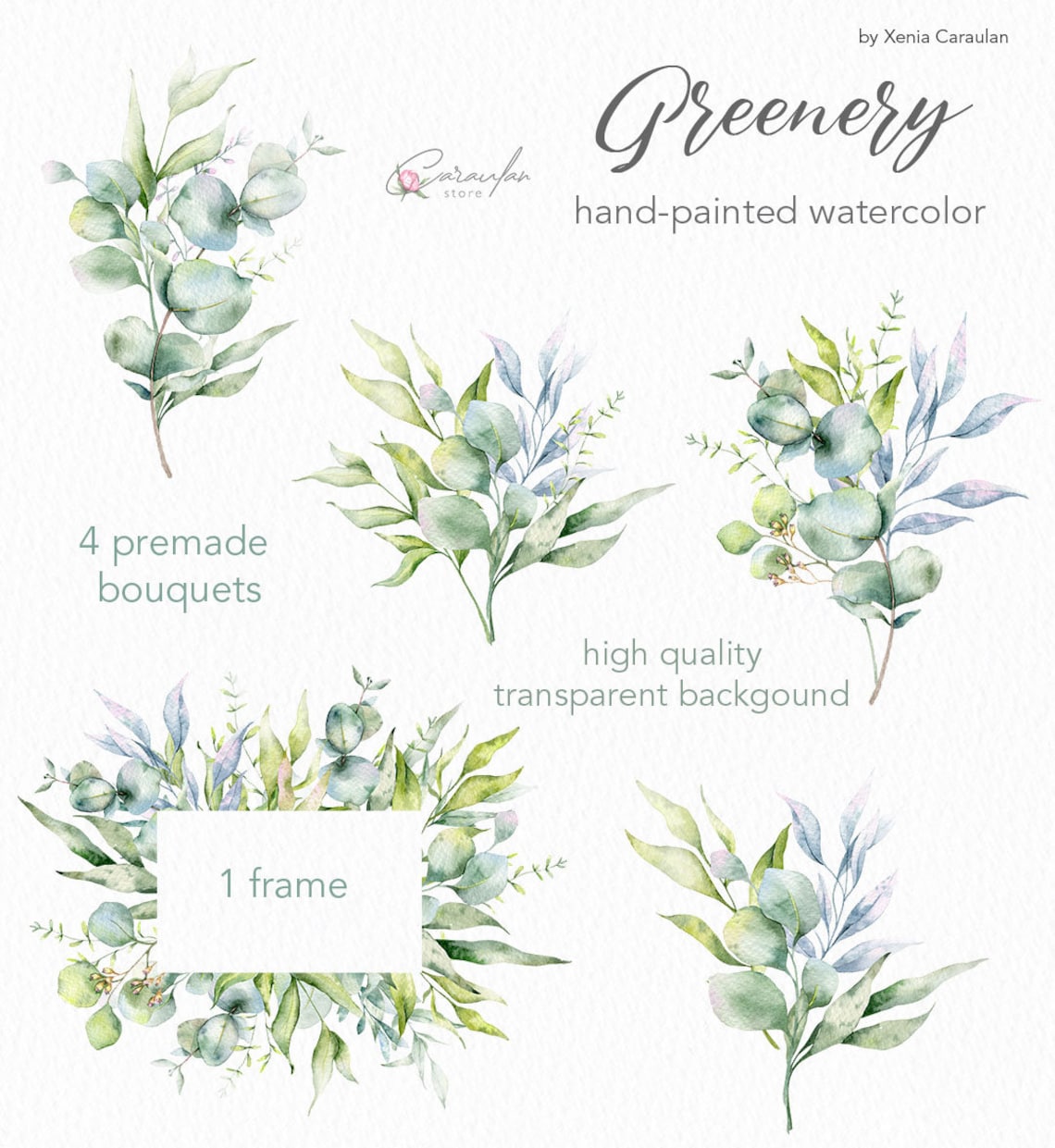 Watercolor Greenery Eucalyptus Clipart, Green Leaves, Greenery Frames ...