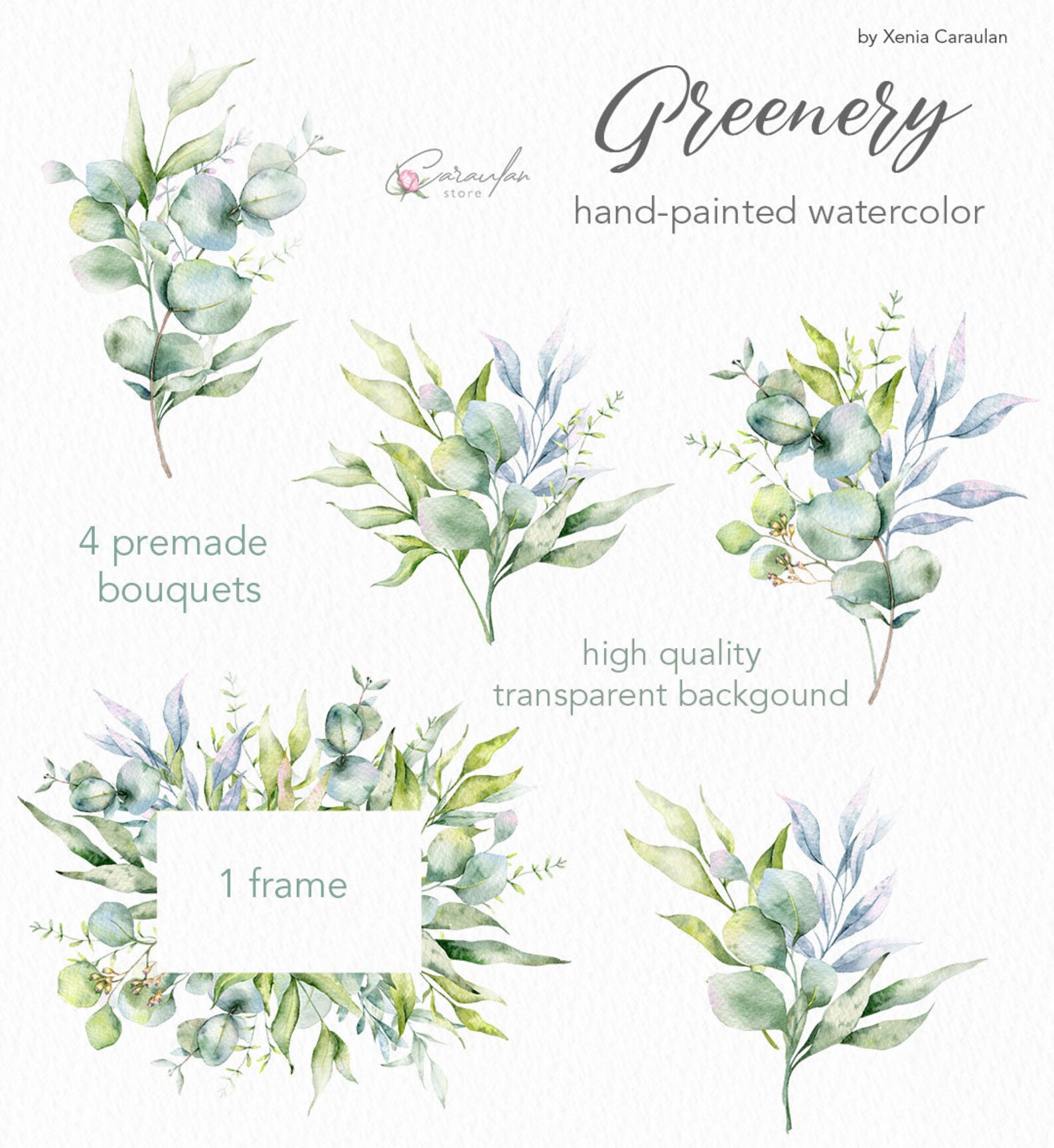 Watercolor Greenery Eucalyptus Clipart, Green Leaves, Greenery Frames ...