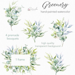 Watercolor Greenery Eucalyptus Clipart, Green Leaves, Greenery Frames ...