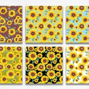 Watercolor Sunflower DIGITAL PAPER Collection, JPG, Seamless Sunflower ...