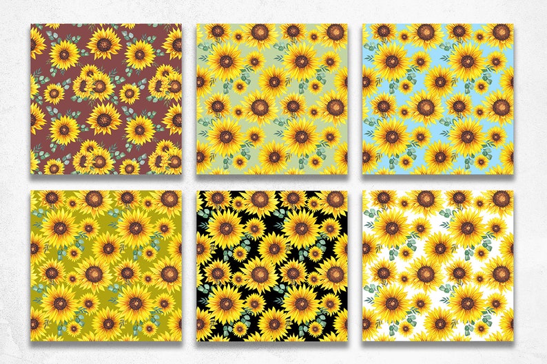 Watercolor Sunflower DIGITAL PAPER Collection, JPG, Seamless Sunflower ...