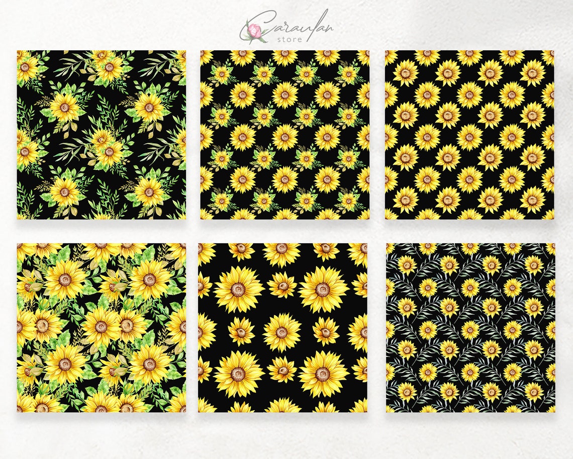 Sunflower Seamless Pattern, Watercolor Sunflower Digital Paper ...