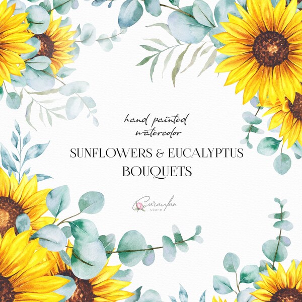 Sunflower and Eucalyptus Clipart - Etsy