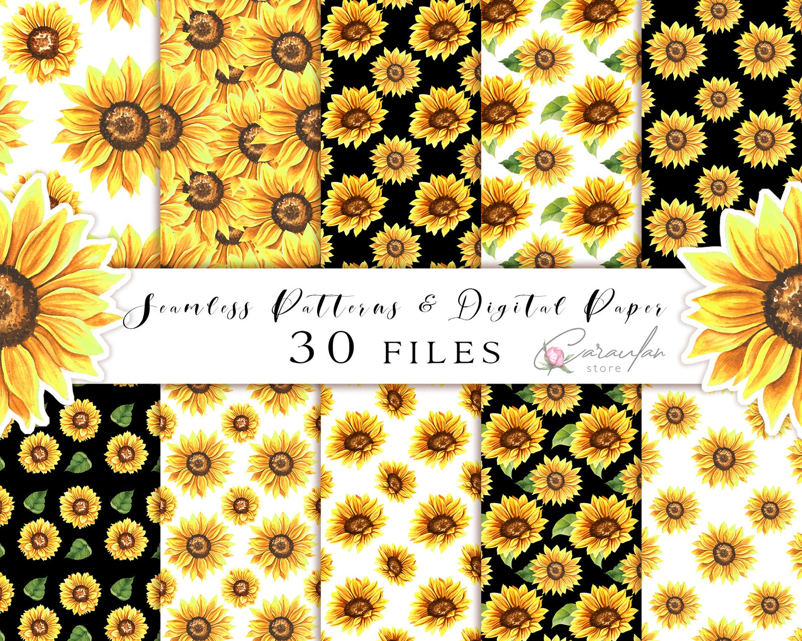 Sunflower Seamless Pattern, Watercolor Sunflower Digital Paper ...