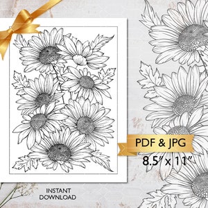 Printable Adult Coloring Page, Flower Coloring Page for Adults, Daisy ...