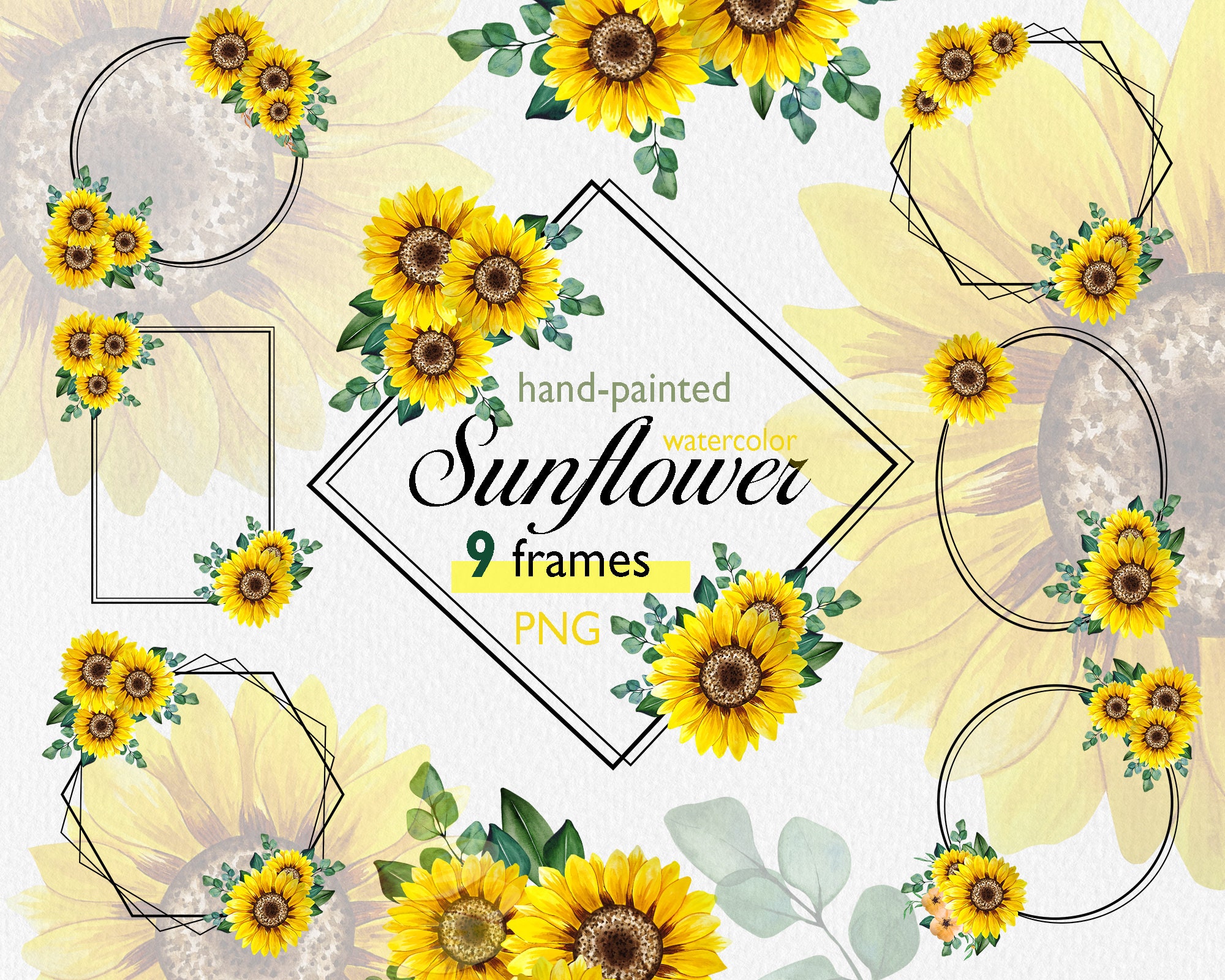 Geometric Sunflower Frames, Floral Frame PNG, Rustic Frames PNG, Floral ...