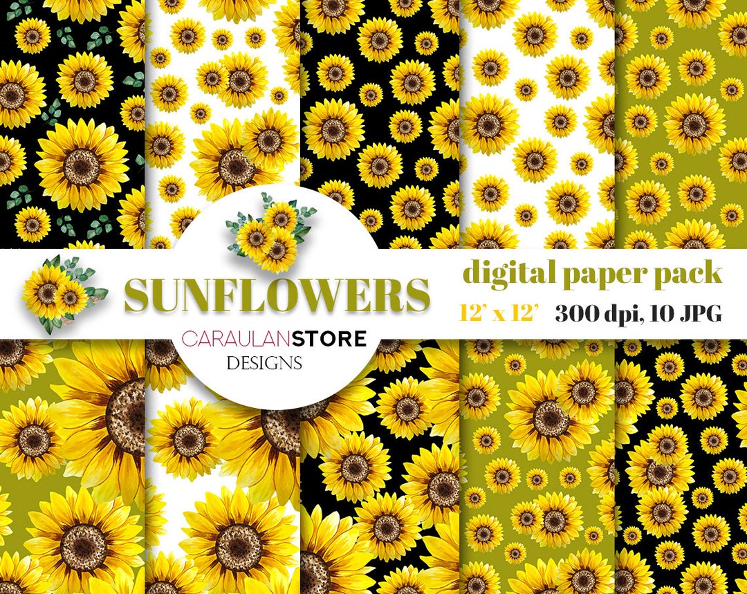 Watercolor Sunflower Digital Paper: Printable Scrapbook Background ...