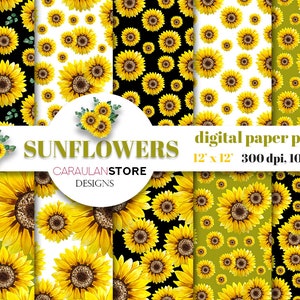 Watercolor Sunflower Digital Paper: Printable Scrapbook Background ...