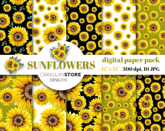 Watercolor Sunflower DIGITAL PAPER Printable Sunflower - Etsy